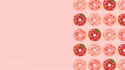 【いちごドーナツ】スイーツのイラスト スマホ壁紙 Pc壁紙 Spring Illustration シンプルかわいいイラスト壁紙