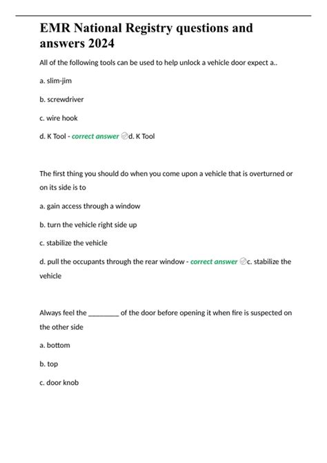 Emr National Registry Questions And Answers 2024 Emr National Regi Stuvia Us