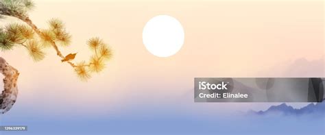 소나무와 안개가 자욱한 산으로 일출 풍경 전통적인 동양 잉크 페인팅 Sumie Usin Gohua 0명에 대한 스톡 벡터 아트 및 기타 이미지 Istock