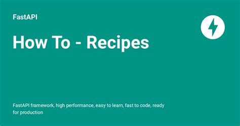 How To Recipes Fastapi