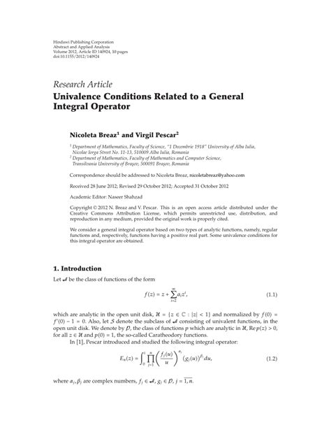Pdf Univalence Conditions Related To A General Integral Operator