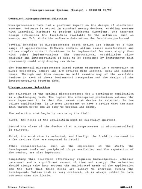 Selection Of Microprocessor Pdf Microprocessor Central Processing Unit