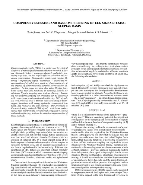 Pdf Compressive Sensing And Random Filtering Of Eeg Signals Using Slepian Basis