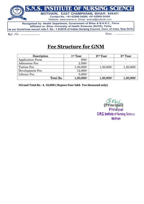 Fees Structure For Gnm S N S Institute Of Nursing Science