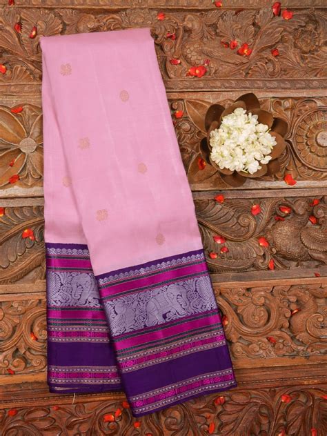 Light Pink Kanjeevaram Silk Saree With Pattu Pett Border