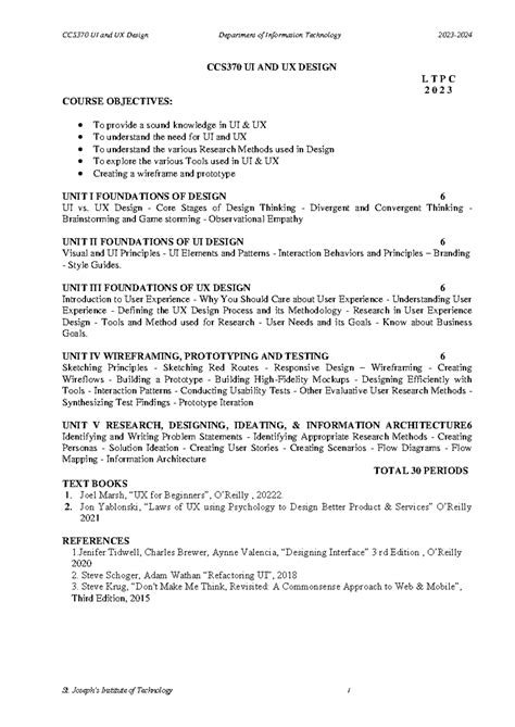 Ui And Ux Qb Notes Ccs 370 Ui And Ux Design L T P C 2 0 2 3 Course