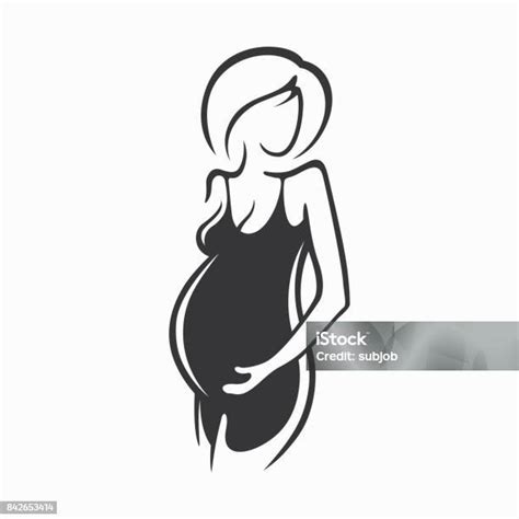 어두운 옷에 선형 아름 다운 임신한 여자를 그리기 어린이의 탄생입니다 벡터 그래픽 일러스트 디자인에 대 한 흑인과 백인 그리기 실루엣 개념에 대한 스톡 벡터 아트 및 기타