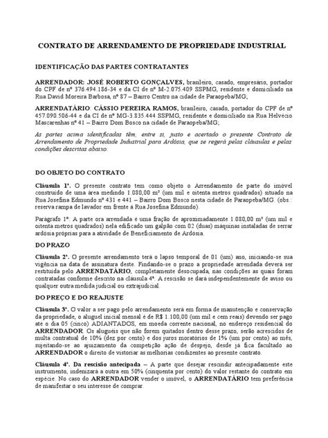 Modelo De Contrato De Arrendamento De Propriedade Industrial Pdf