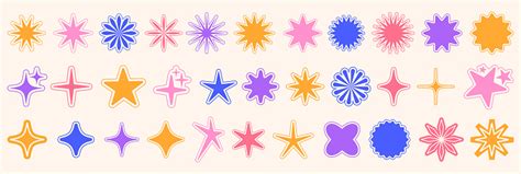 잔인한 기하학적 모양 벡터 디자인의 집합입니다 멋진 트렌디 한 추상 인물 컬렉션 그래픽 요소 스파클 아이콘 이모티콘 별 기호 복고풍에 대한 스톡 벡터 아트 및 기타 이미지