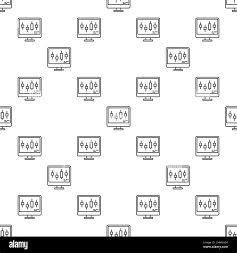 Computer With Candlestick Chart Vector Day Trading Concept Linear Seamless Pattern Stock Vector