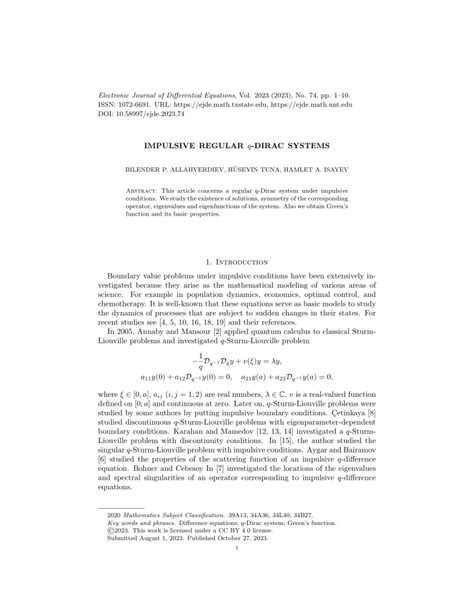 Pdf Impulsive Regular Q Dirac Systems