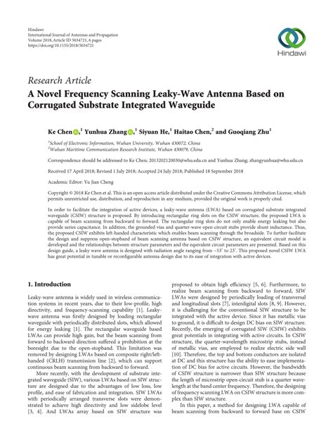 Pdf A Novel Frequency Scanning Leaky Wave Antenna Based On Corrugated Substrate Integrated