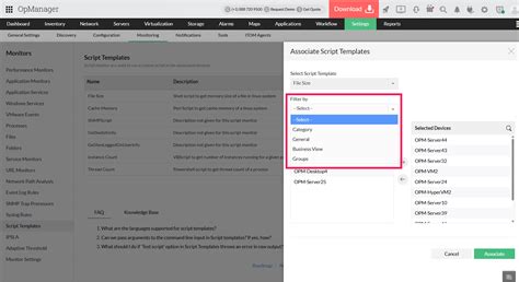 Associating Script Templates Opmanager Help