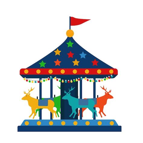 Uma Atração Festiva Para O Mercado De Natal Carrossel Infantil Com Renas Vetor Premium