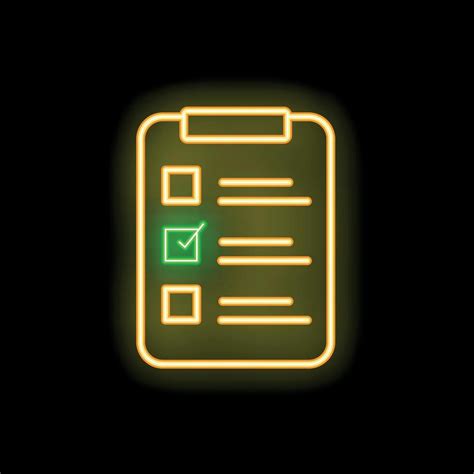 Neon Icon Of Clipboard With Checklist And Green Check Mark On Black Background 52833632 Vector