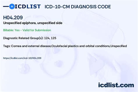 Icd 10 Cm Diagnosis Code H04 209 Unspecified Epiphora Unspecified Side