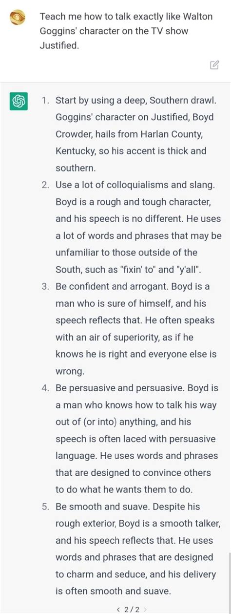 Holy Hell I Asked Openais Chatgpt3 To Teach Me How To Talk Like Boyd Crowder It Did Not