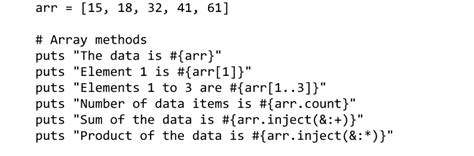 listing for array methods e g count and inject in ruby text editor