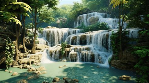 멋진 풍경 속에 숨막히는 폭포를 묘사한 멋진 3d 렌더링 폭포 배경 폭포 산 종속 배경 일러스트 및 사진 무료 다운로드 Pngtree