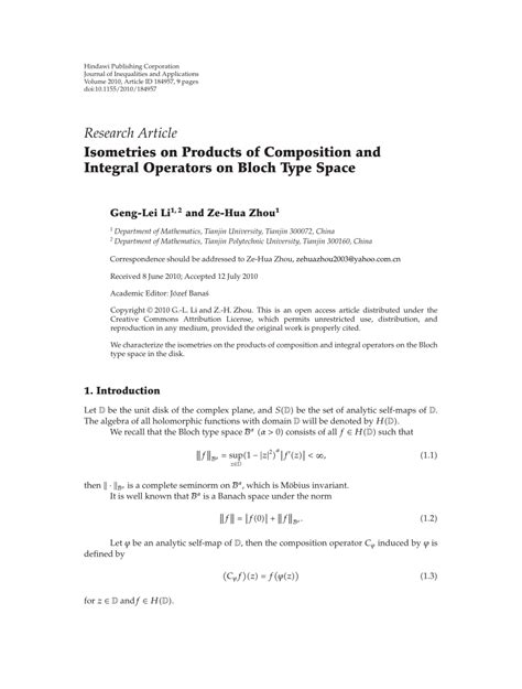 Pdf Isometries On Products Of Composition And Integral Operators On Bloch Type Space