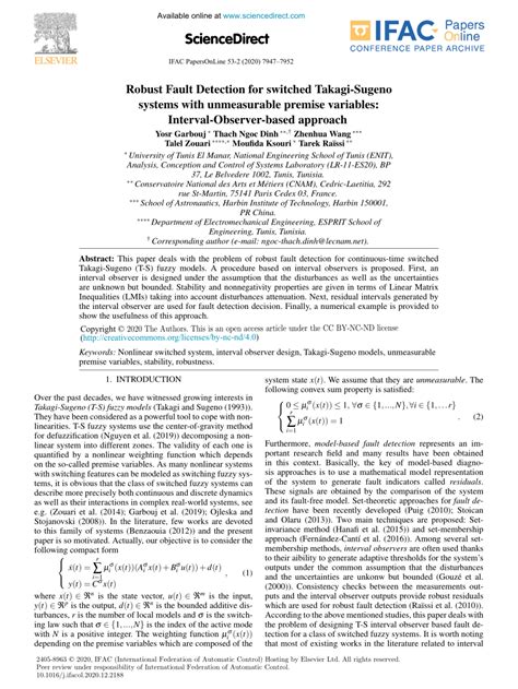 Pdf Robust Fault Detection For Switched Takagi Sugeno Systems With Unmeasurable Premise