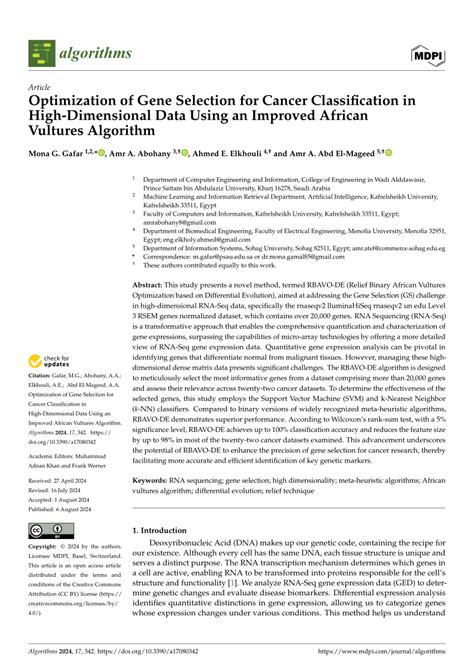 Pdf Optimization Of Gene Selection For Cancer Classification In High Dimensional Data Using An