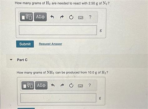 solved how many grams of h₂ are needed to react with 2 50 g