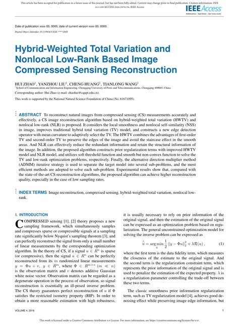 pdf hybrid weighted total variation and nonlocal low rank based image