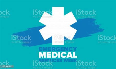 5 월 응급 의료 서비스 주간 미국에서 매년 축하 제어 및 보호 의료 의료 디자인 포스터 카드 배너 및 배경 벡터 일러스트레이션