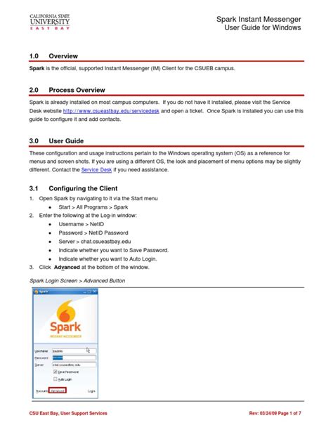 spark user guide pdf instant messaging login