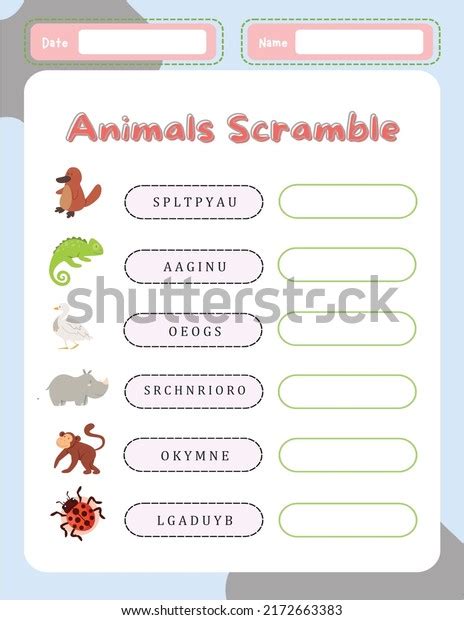 단어 스크램블 활동 페이지 영어 게임 스톡 일러스트 2172663383 Shutterstock