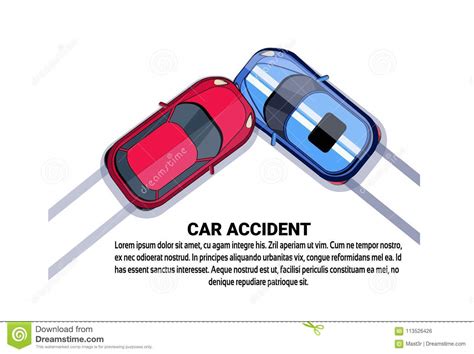 Car Accident Collision Top Angle View Over White Background With Copy Space Stock Vector