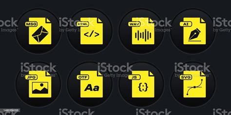 Set  File Document Ai Otf Js Wav Html Svg And Msg Icon Vector Stock Illustration Download
