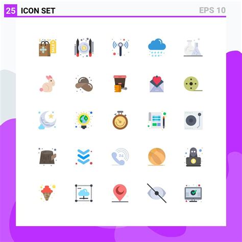 25 Thematic Vector Flat Colors And Editable Symbols Of Science Flask Wifi Tube Rain Editable