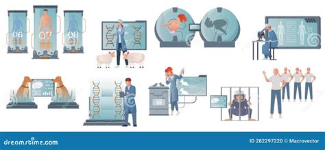 Cloning Genetics Compositions Set Stock Vector Illustration Of Engineering Scientific 282297220