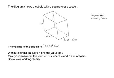 Solved The Diagram Shows A Cuboid With A Square Cross