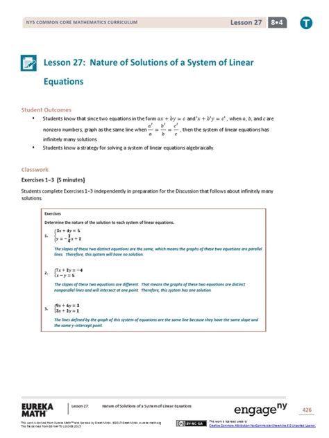 Math G8 M4 Topic D Lesson 27 Teacher Pdf Equations System Of Linear Equations