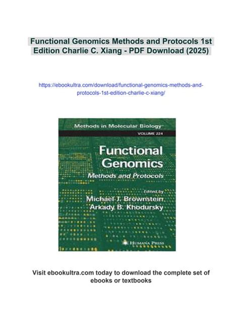 Functional Genomics Methods And Protocols 1st Edition Charlie C Xiang Pdf