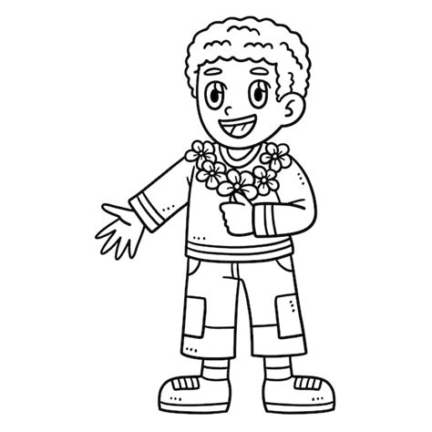행복 한 아프로 소년 고립 된 색칠 페이지 아이 들을 위한 프리미엄 벡터