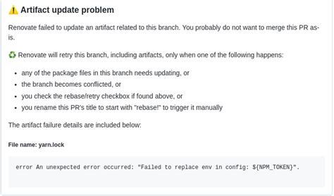 Artifact Update Problem Failed To Replace Env In Config Npmtoken · Issue 3551