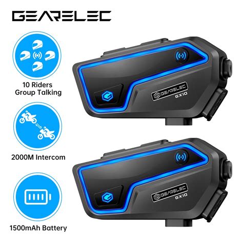 Gearelec Gx10 Bluetooth Motorcycle Intercom Helmet Headset 10 Riders Wireless Bt Motorbike