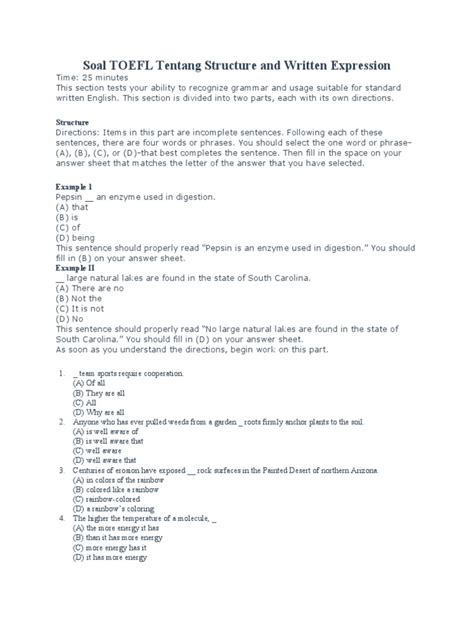 Soal Toefl Tentang Structure And Written Expression Pdf Sun Stars