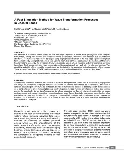 Pdf A Fast Simulation Method For Wave Transformation Processes In Coastal Zones