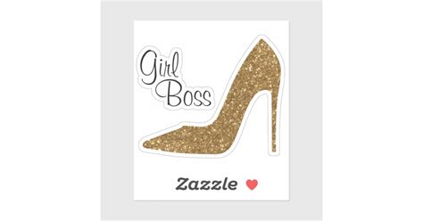 Girl Boss Gold Glitter Stiletto Heel Sticker Zazzle
