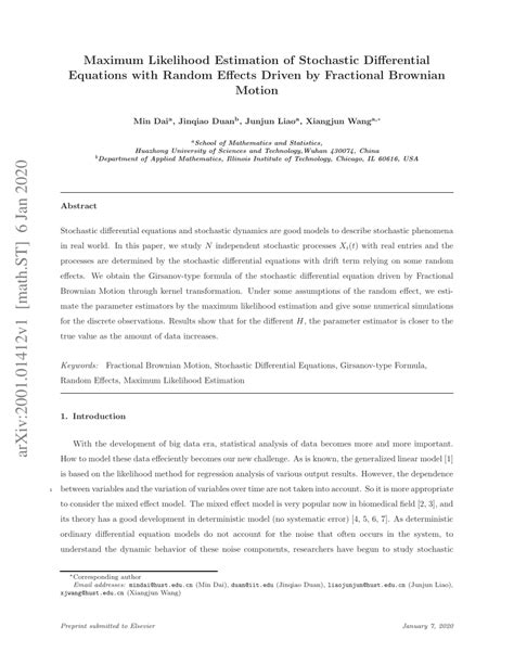 Pdf Maximum Likelihood Estimation Of Stochastic Differential Equations With Random Effects