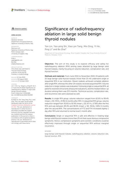 Pdf Significance Of Radiofrequency Ablation In Large Solid Benign Thyroid Nodules