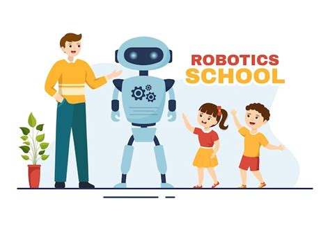 Illustration Vectorielle De Lécole De Robotique Avec Projet Robotique