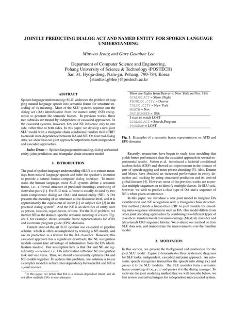 Pdf Jointly Predicting Dialog Act And Named Entity For Spoken