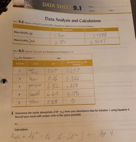solved data sheet 9 1 name section date data analysis and