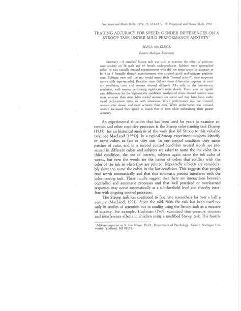 Pdf Trading Accuracy For Speed Gender Differences On A Stroop Task Under Mild Performance Anxiety